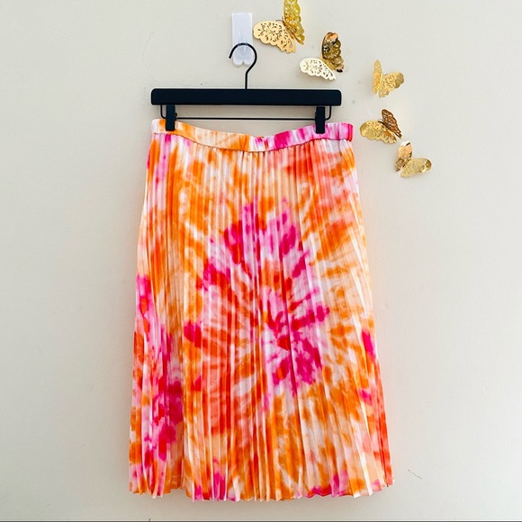 Calvin Klein | Skirts | Nwt Calvin Klein Pink Orange Tie Dye Pleated ...